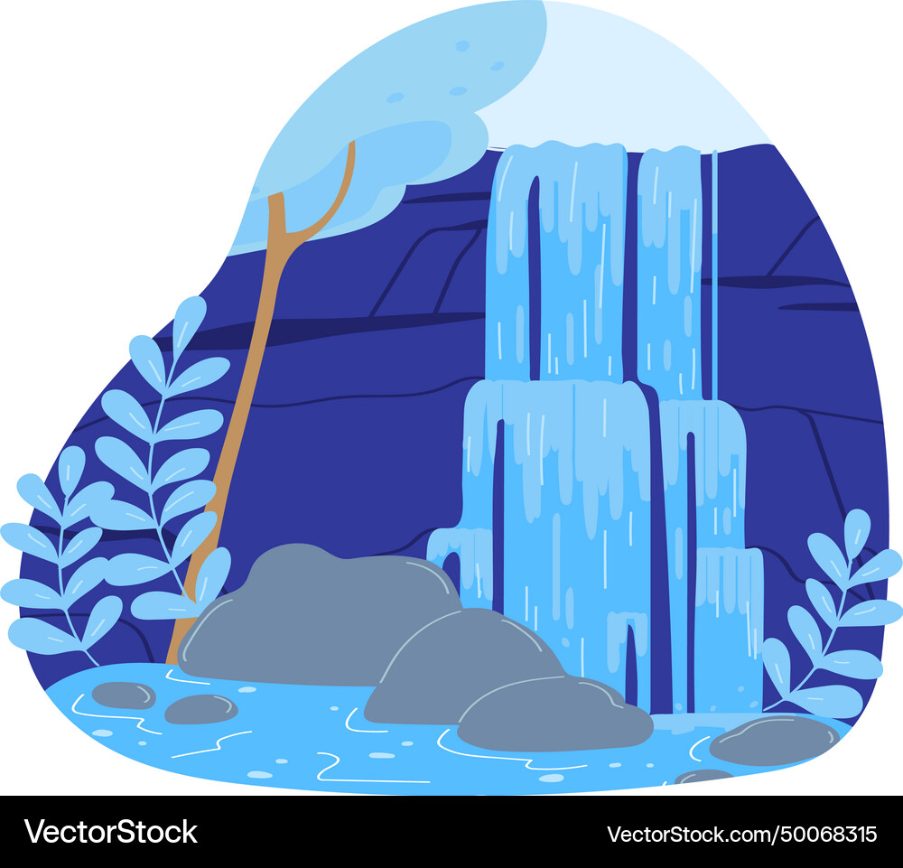 Stylized cartoon waterfall with blue water streams
