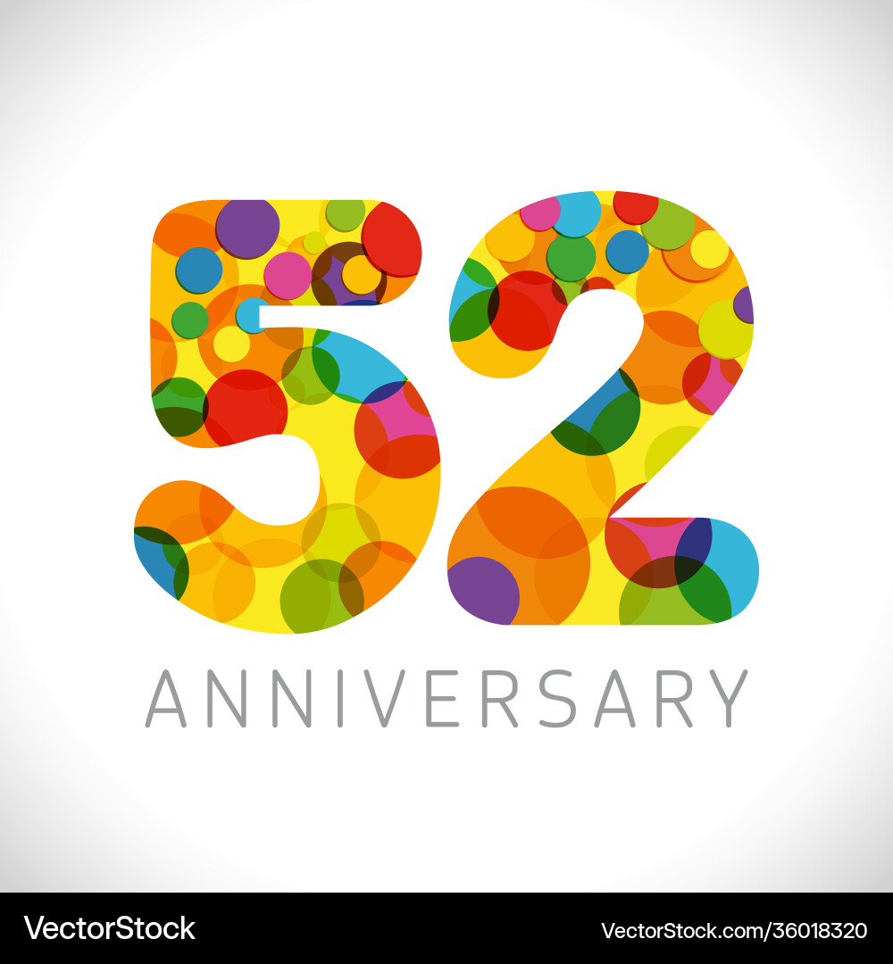52 years anniversary circle colorful logo Vector Image