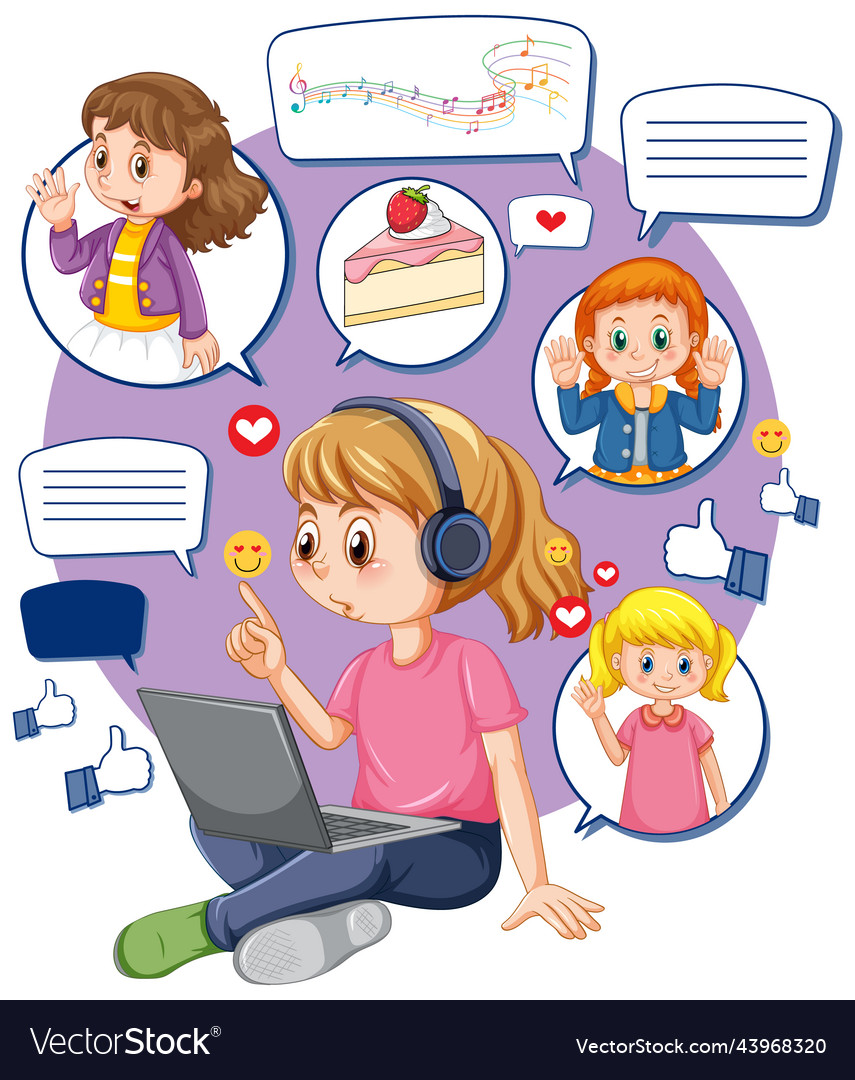 A Girl Using Laptop For Online Learning Royalty Free Vector