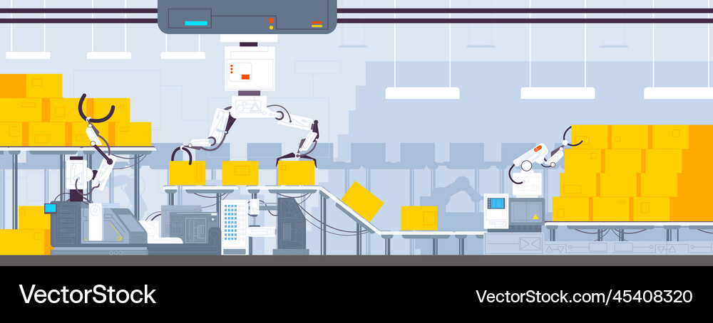 Automated warehouse conveyor factory packing Vector Image