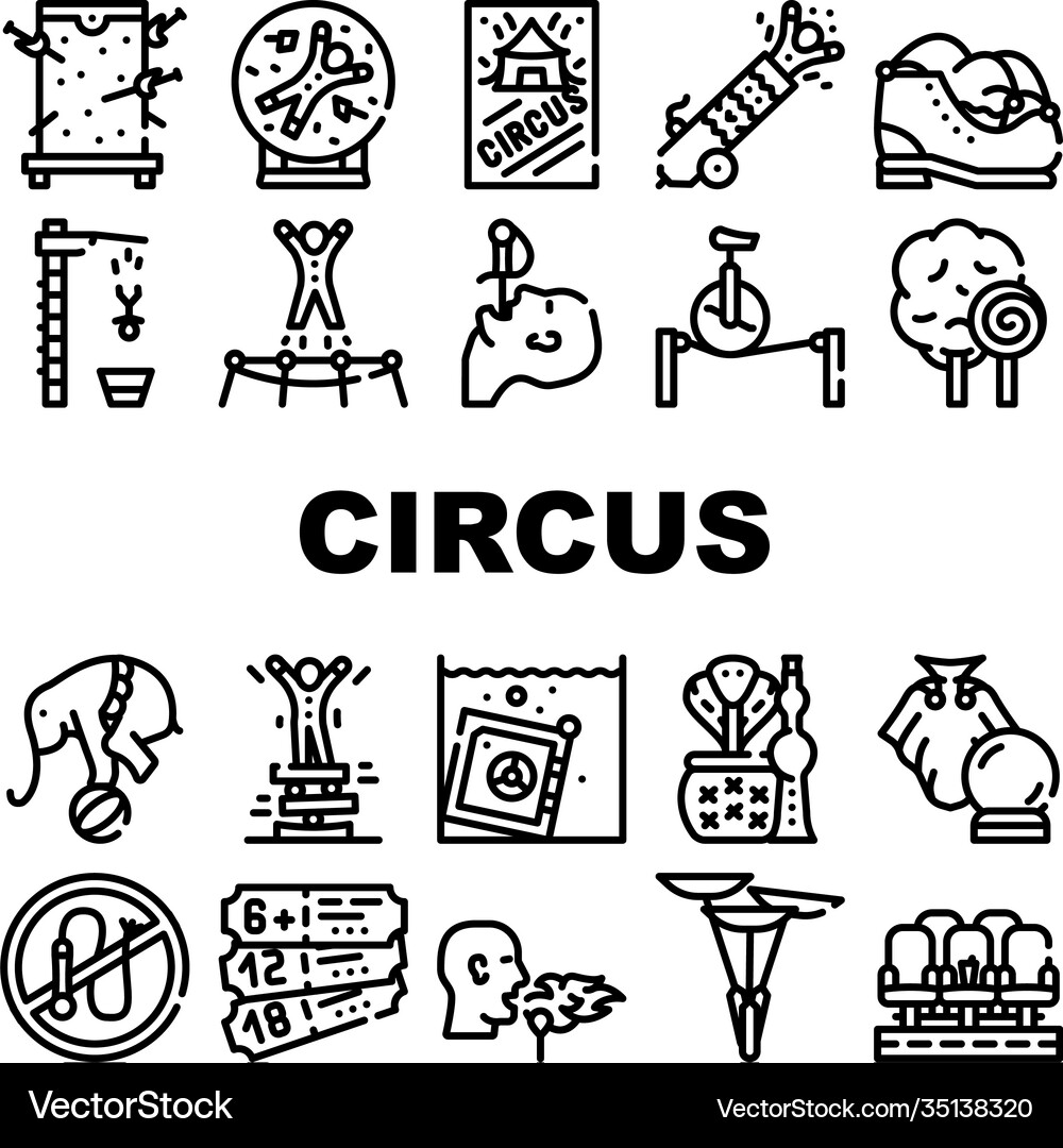 Circus entertainment collection icons set Vector Image