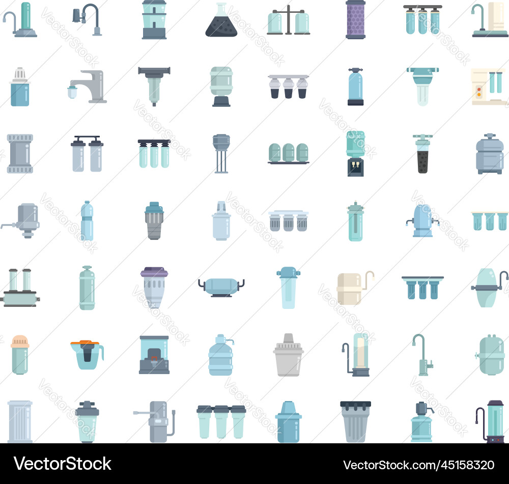 Equipment for water purification icons set flat Vector Image