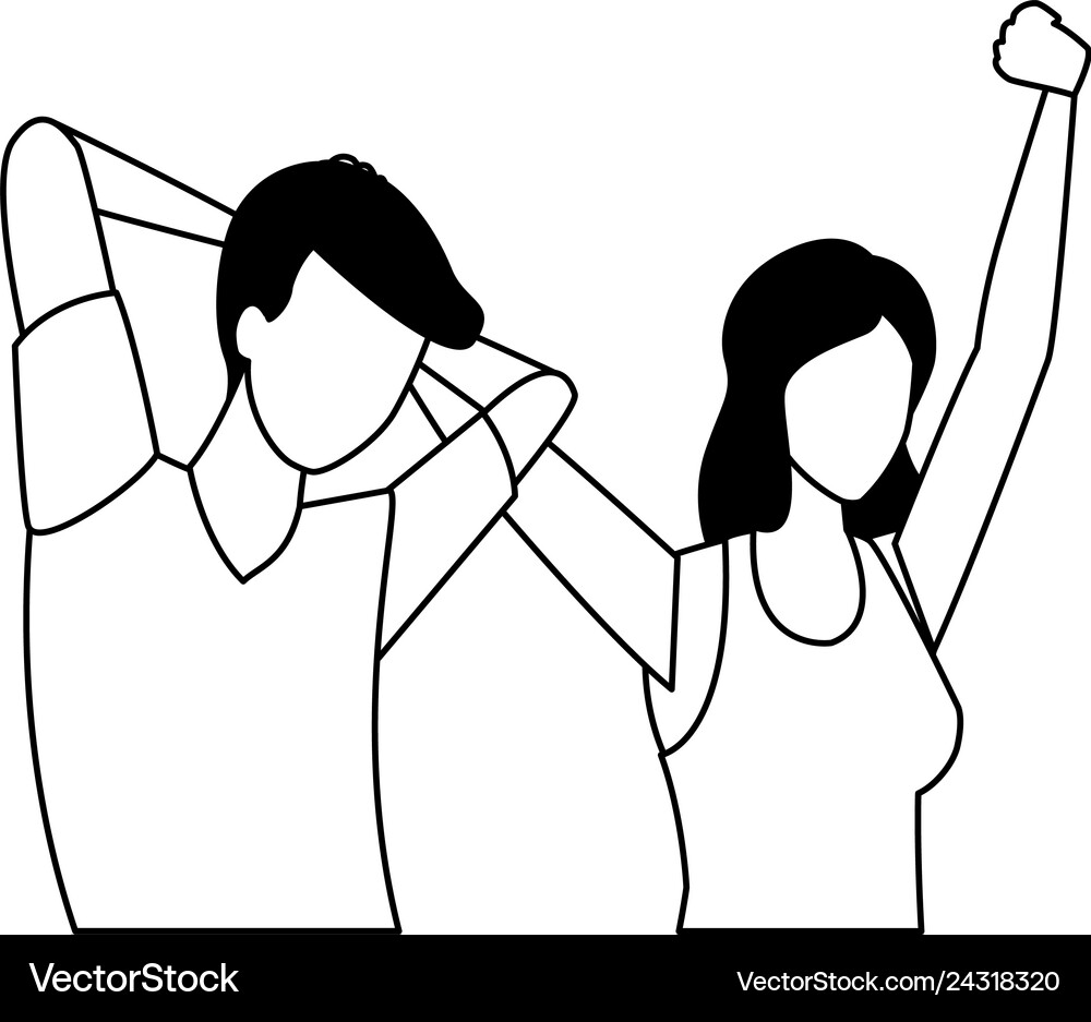 Faceless couple together stretch in black Vector Image