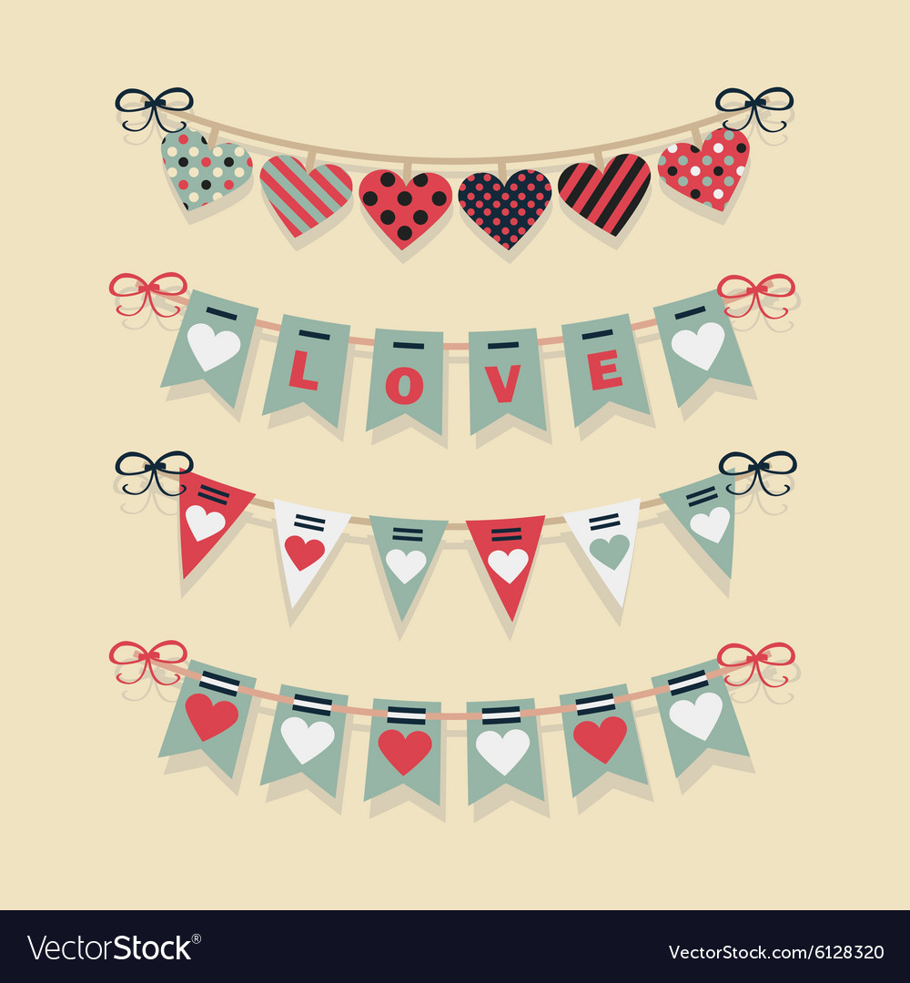 Love and hearts banners flags buntings set Vector Image