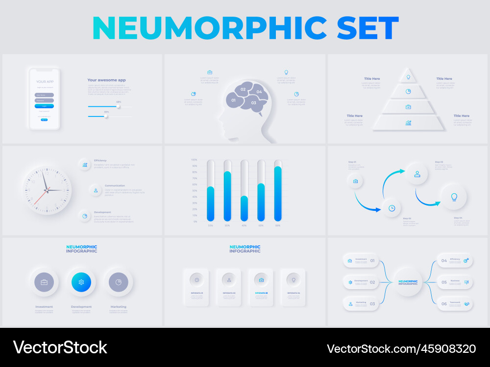 Set of light neumorphic infographic slides Vector Image