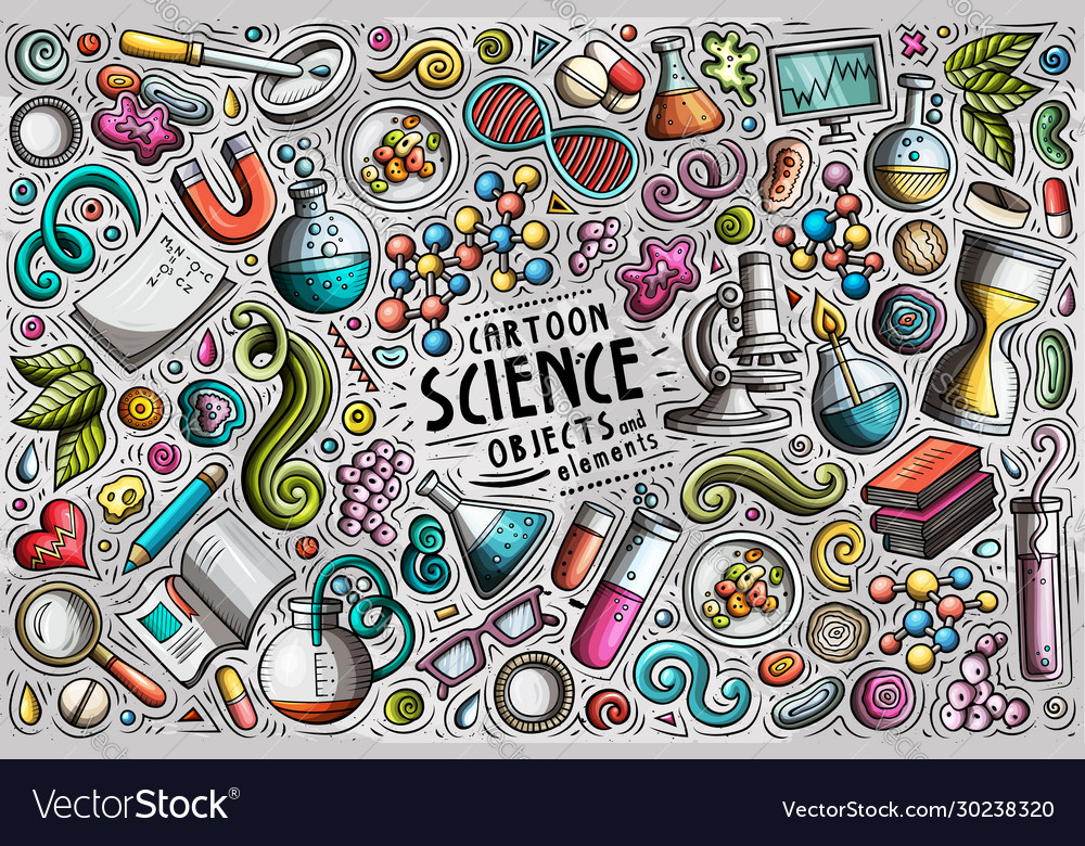 Set science theme items objects and Royalty Free Vector