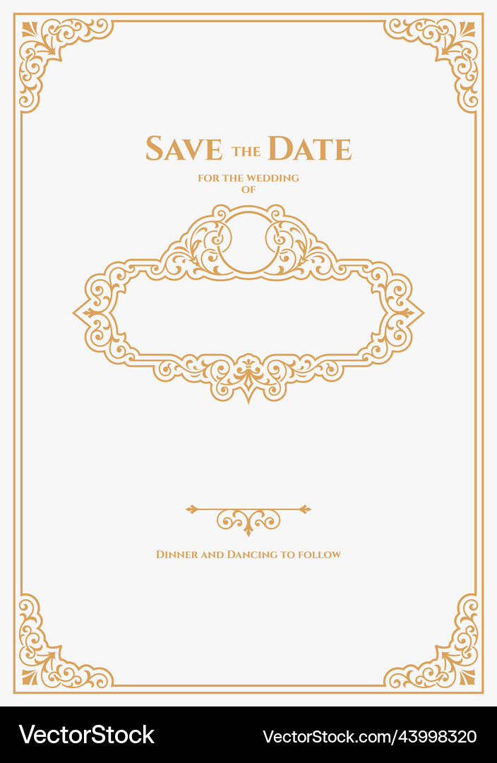 Wedding invitation with luxury golden frame Vector Image