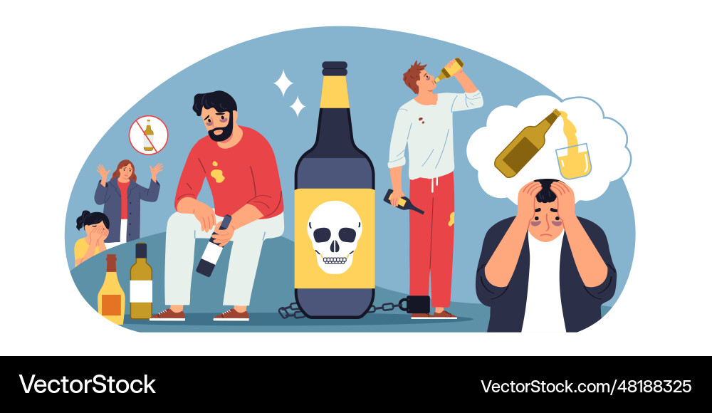 Addiction to alcohol composition Royalty Free Vector Image