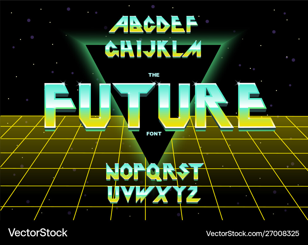 Alphabet 80 s retro font typography Royalty Free Vector