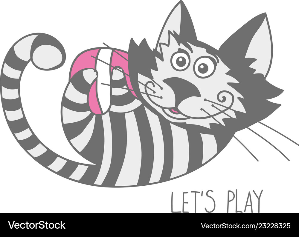 Funny hand draw cat playing with ball Royalty Free Vector