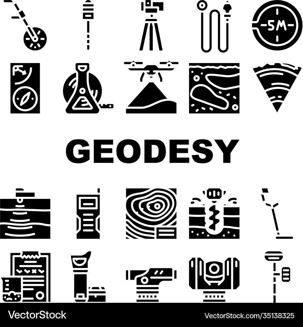Geodesy equipment collection icons set Royalty Free Vector