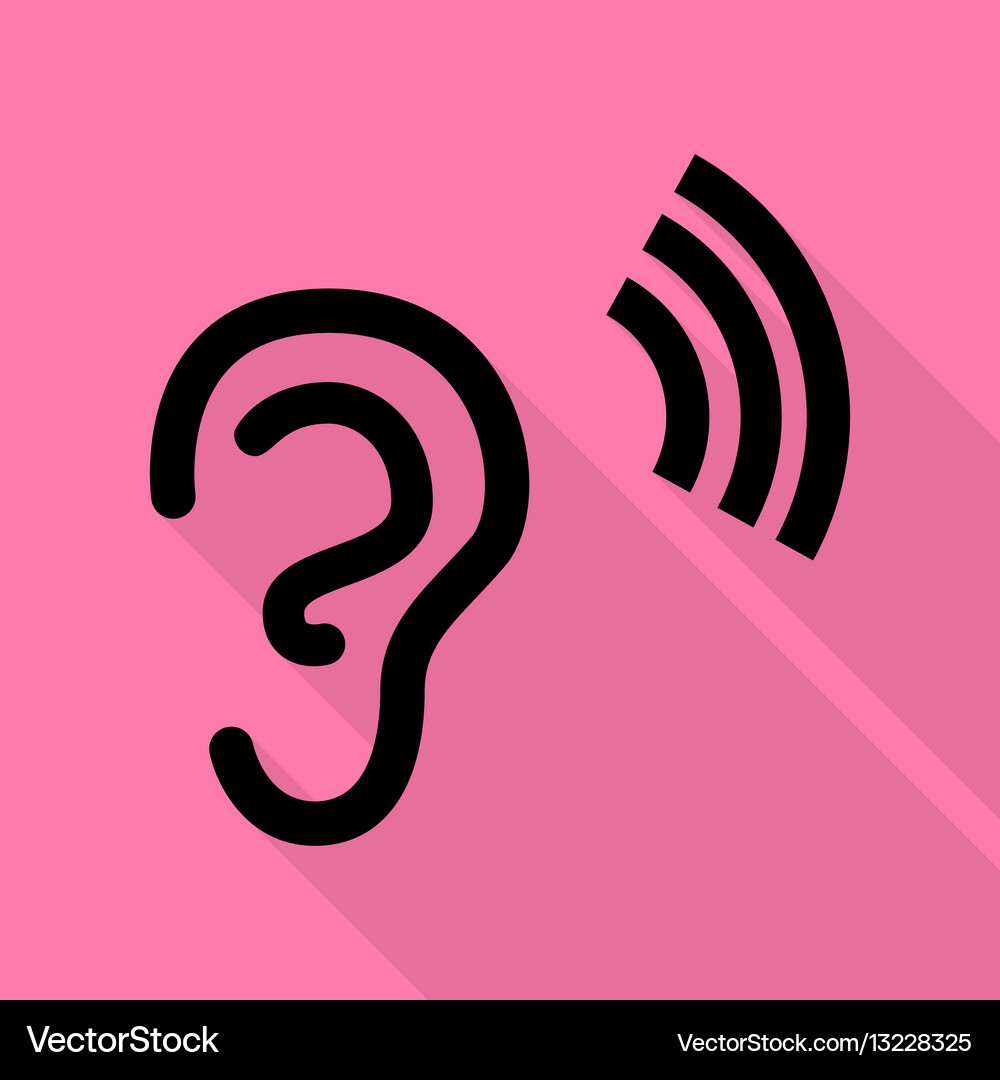 Human ear sign black icon with flat style shadow Vector Image