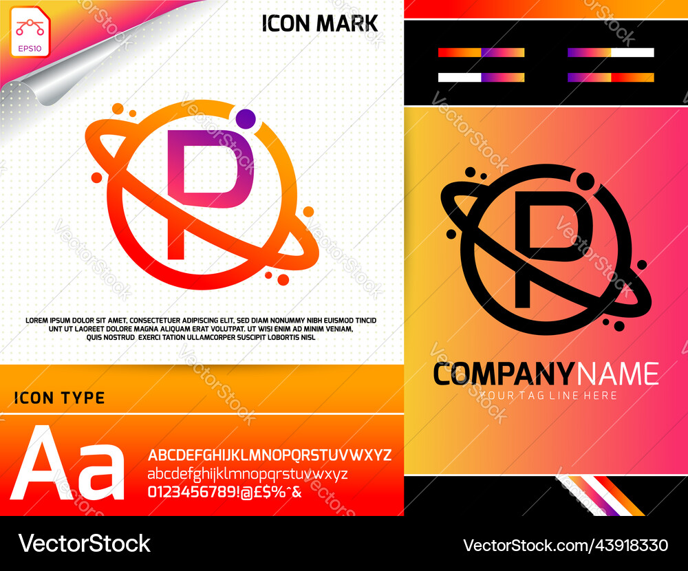 Abstract letter p with space planet logo concept Vector Image