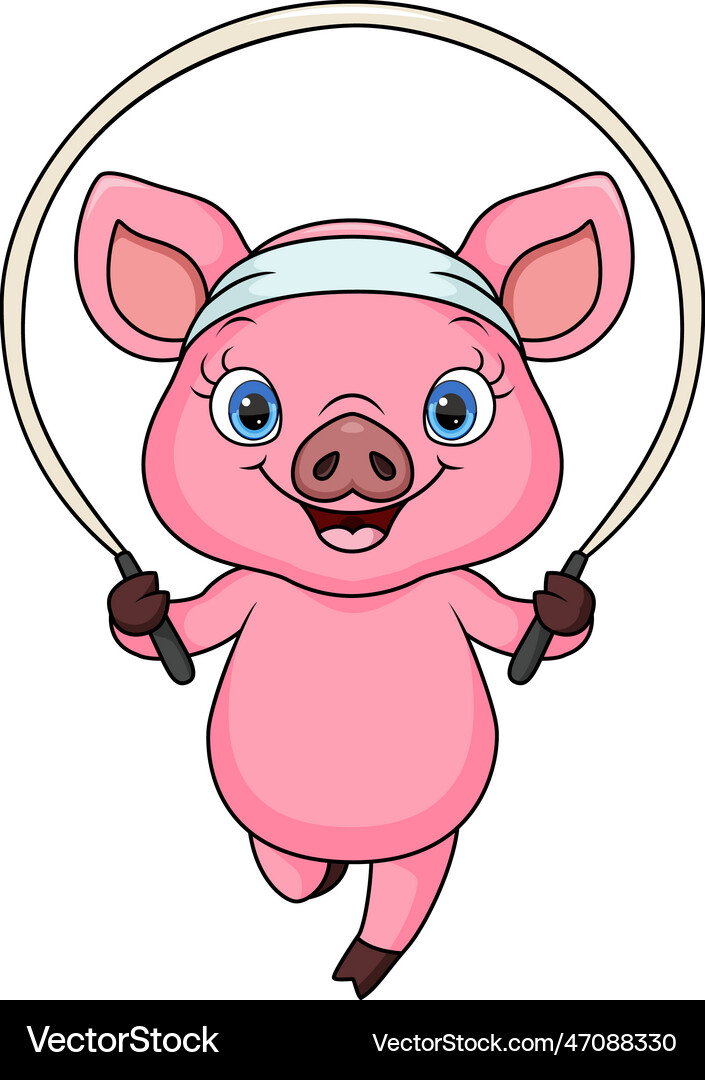 Cute pig cartoon playing jumping rope Royalty Free Vector