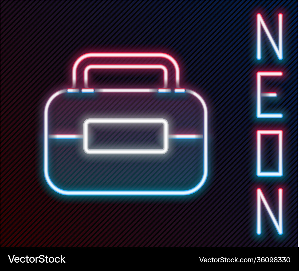 Glowing neon line toolbox icon isolated on black Vector Image