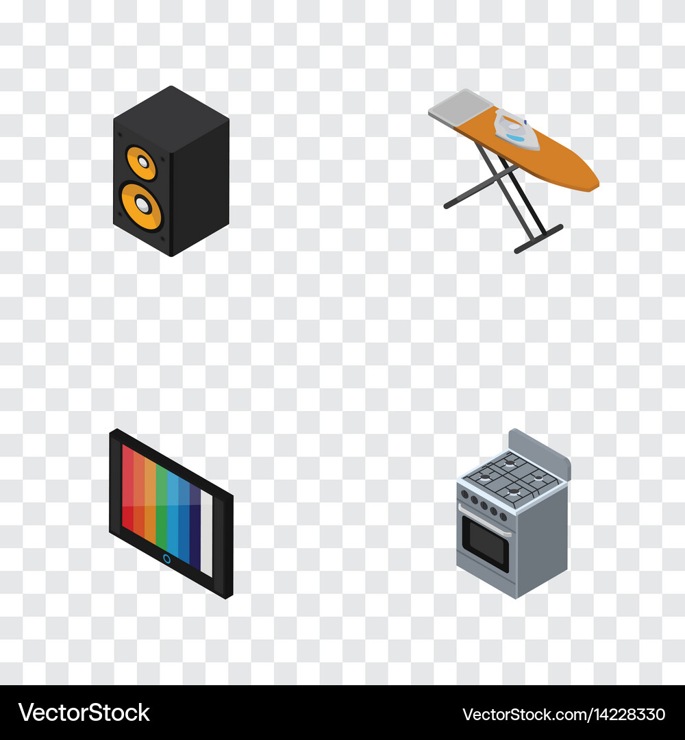 Isometric appliance set stove television Vector Image