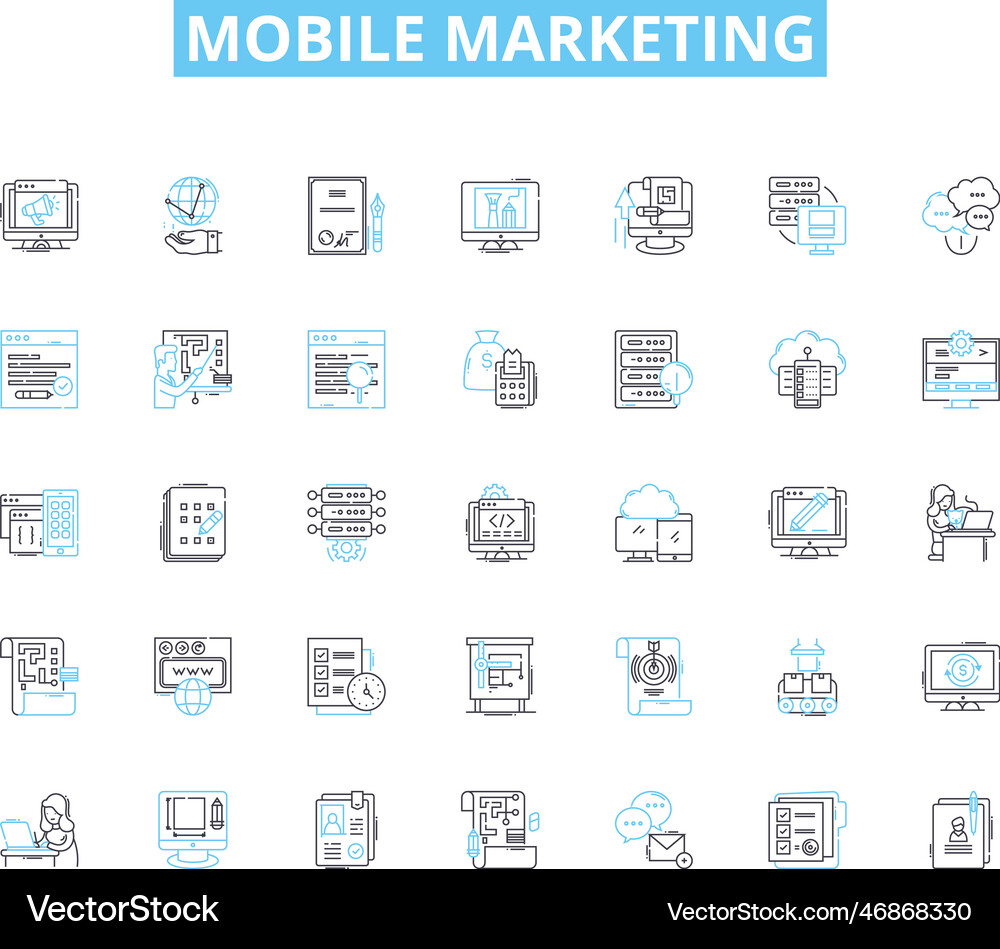 Mobile marketing linear icons set texts sms mms Vector Image