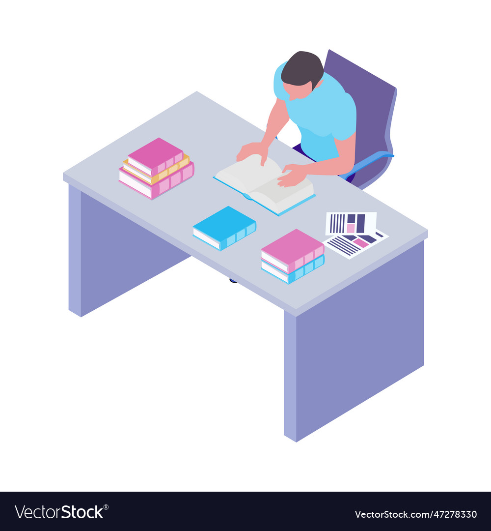 Reading at table composition Royalty Free Vector Image