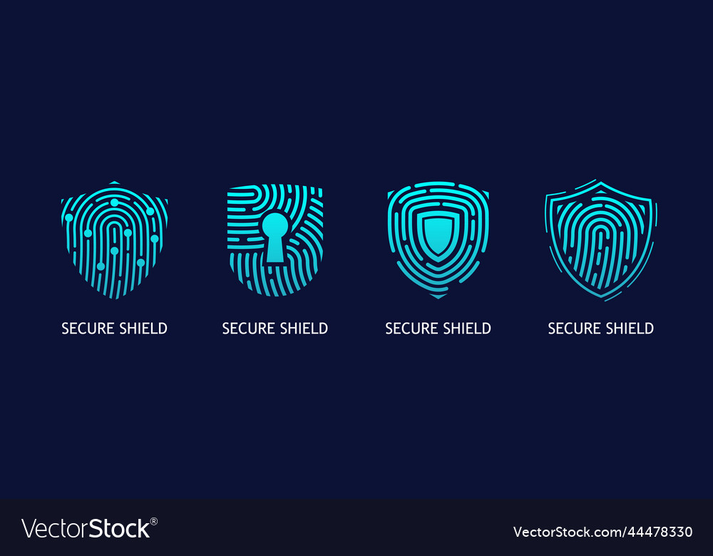 Secure Shield Fingerprint And Lock Icons Vector Image