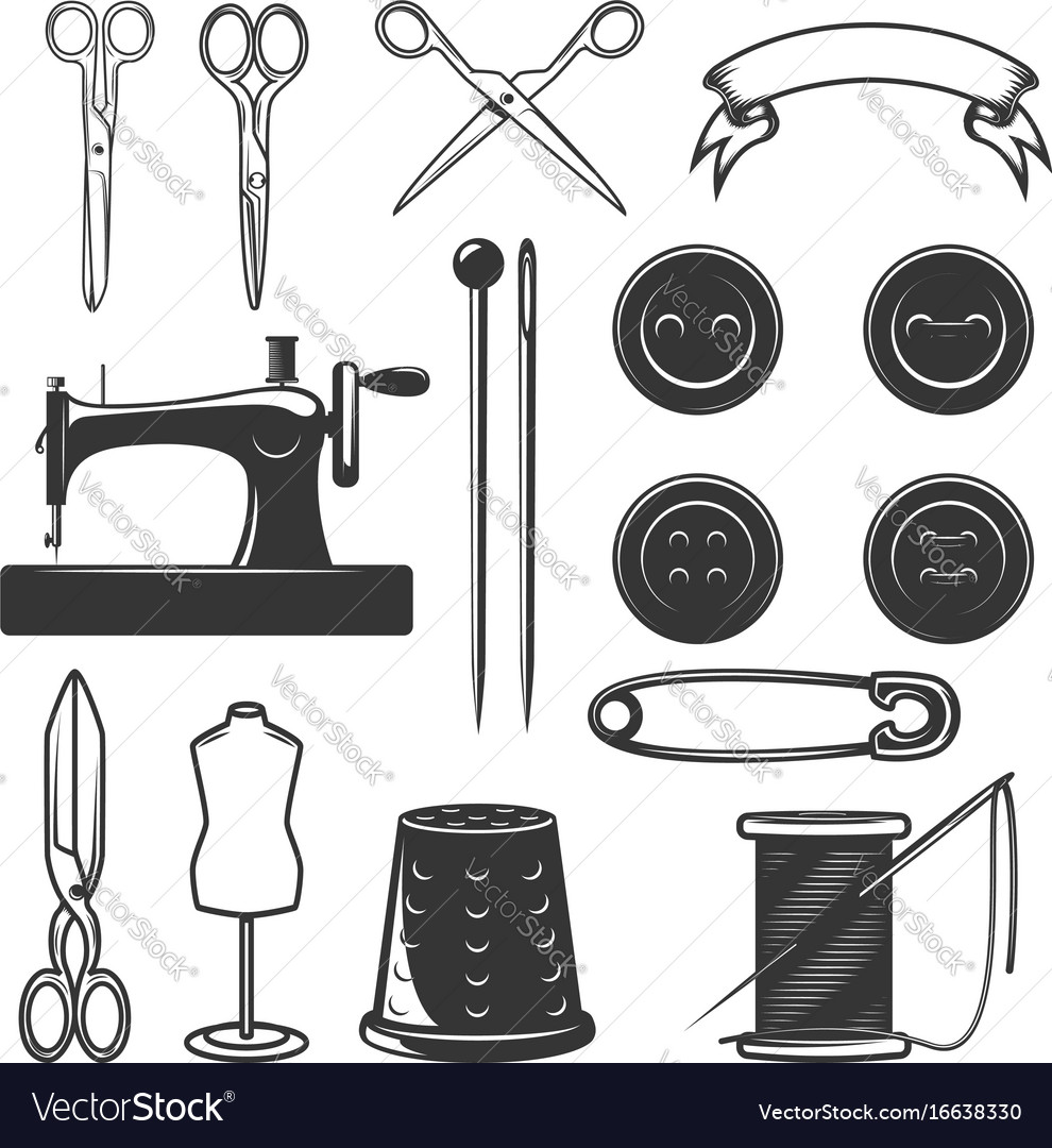 Set tailor tools and design elements design Vector Image