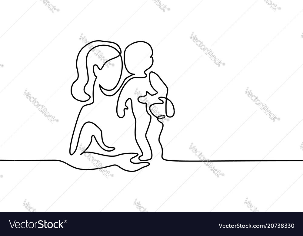 Simple line art of a mother holding her baby Vector Image
