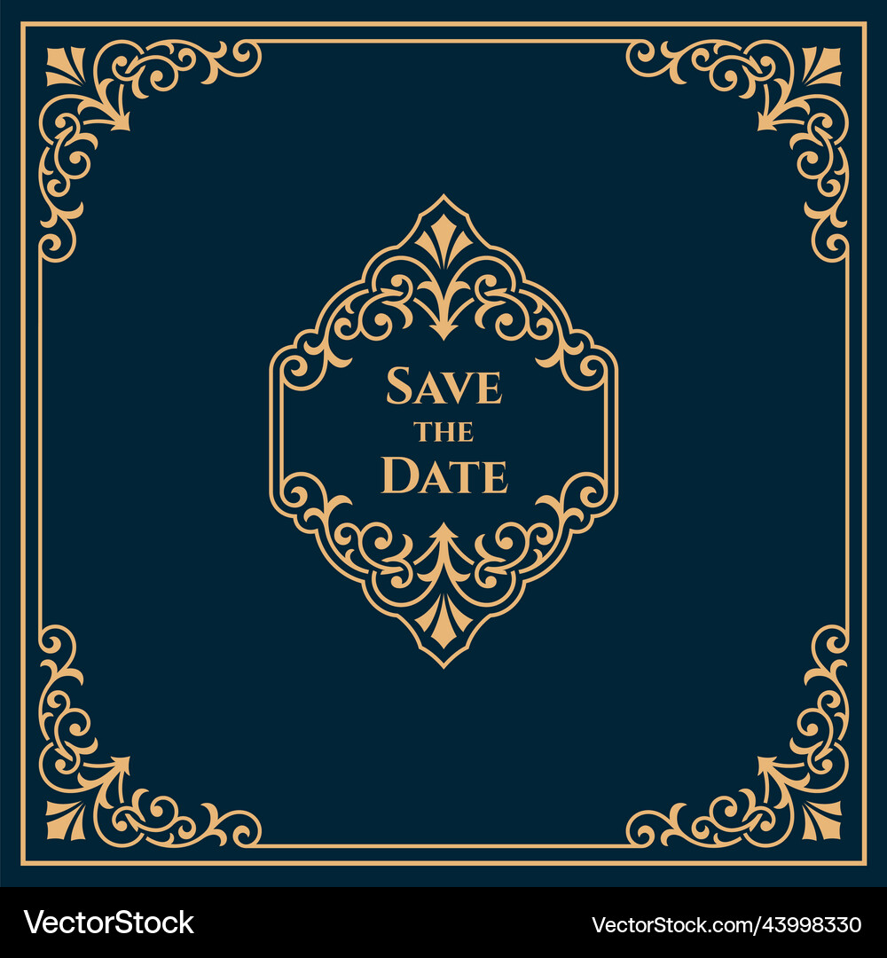 Square invitation card template golden decorative Vector Image