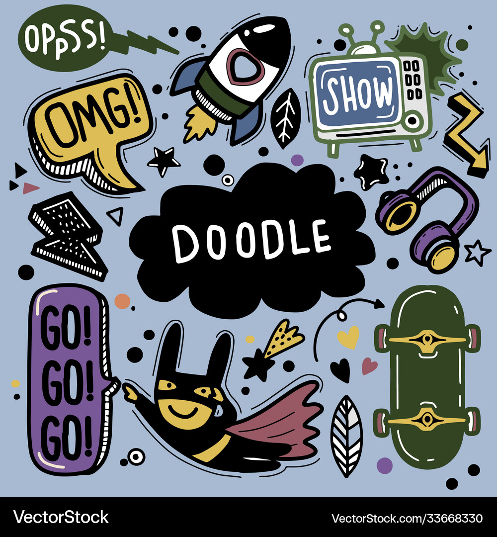 Sticker icons hand drawn doodle hand drawn Vector Image