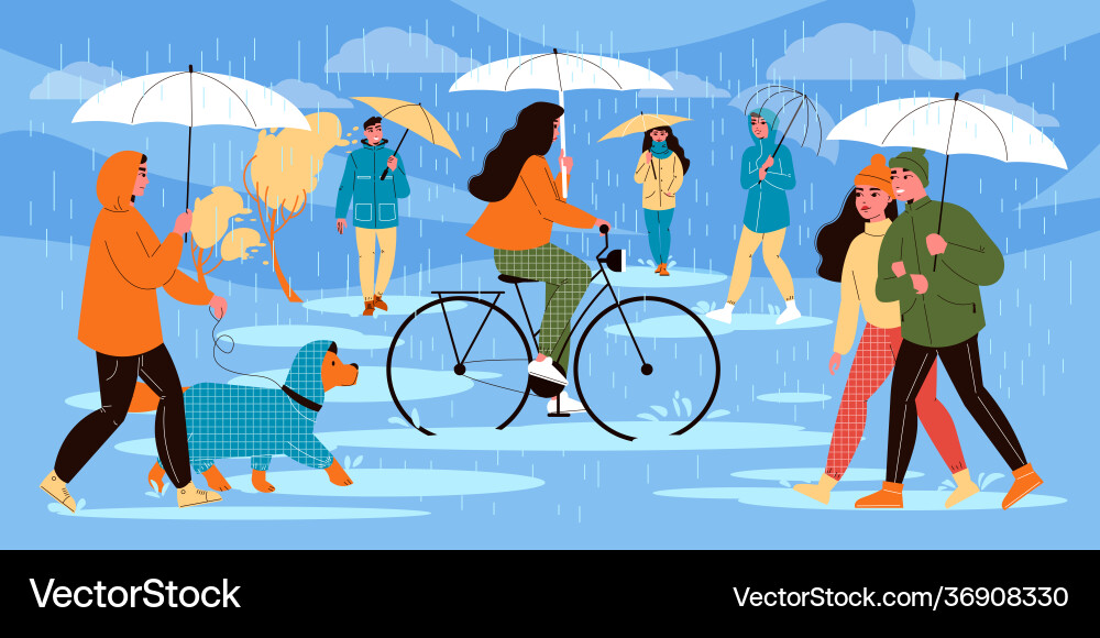 Walking into rain composition Royalty Free Vector Image
