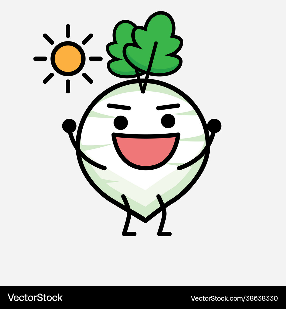 White radish character with cute face and simple Vector Image