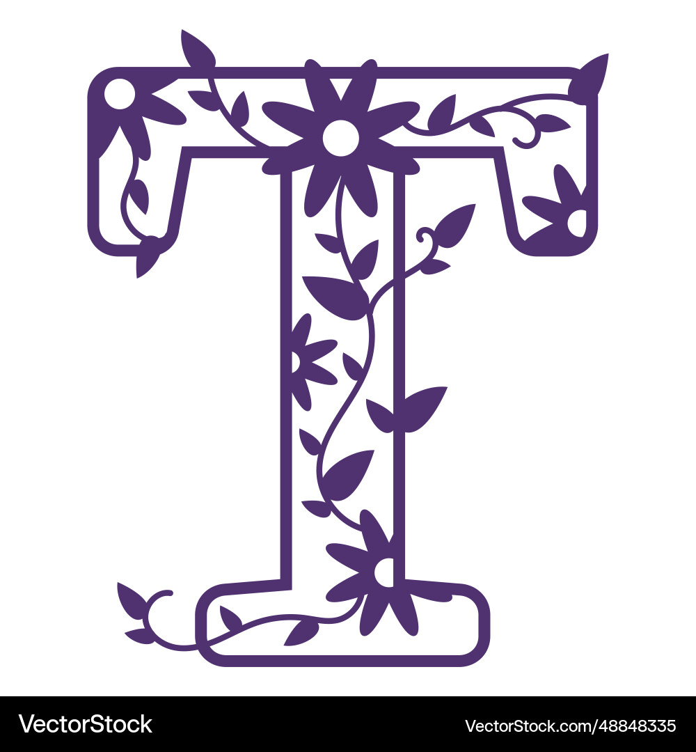Floral alphabet letter t Royalty Free Vector Image