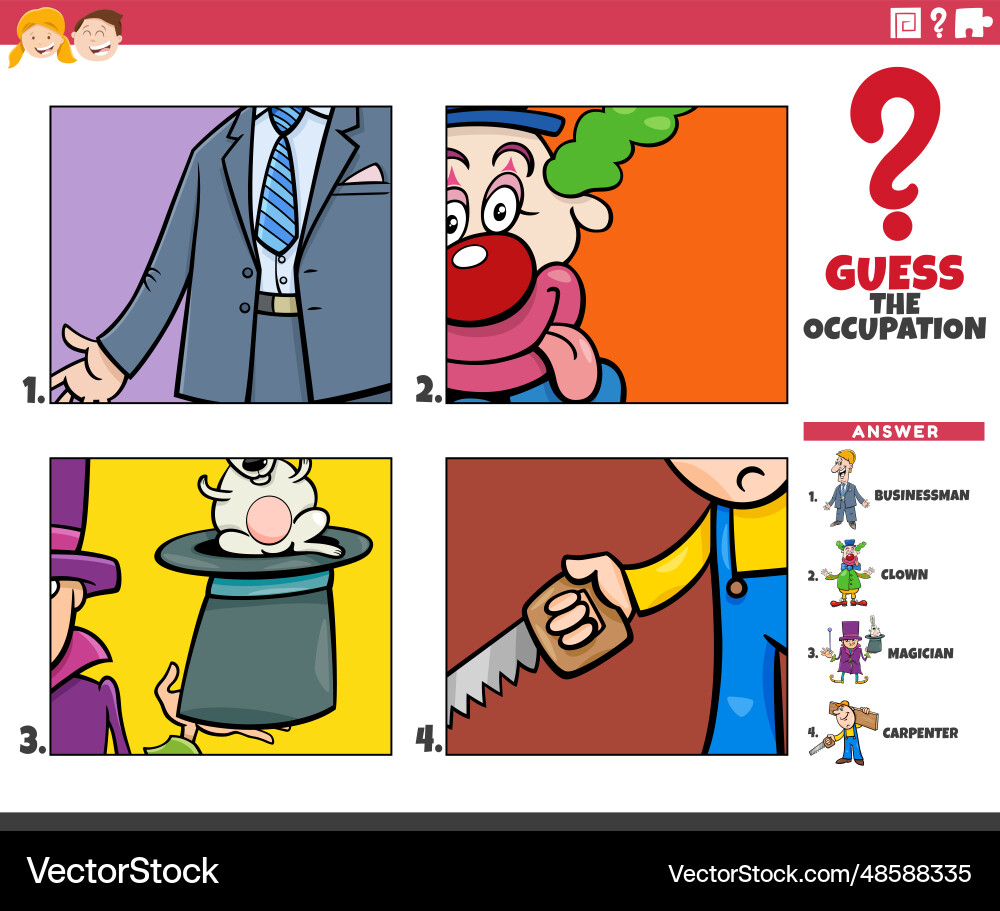 Guess the occupation cartoon educational activity Vector Image