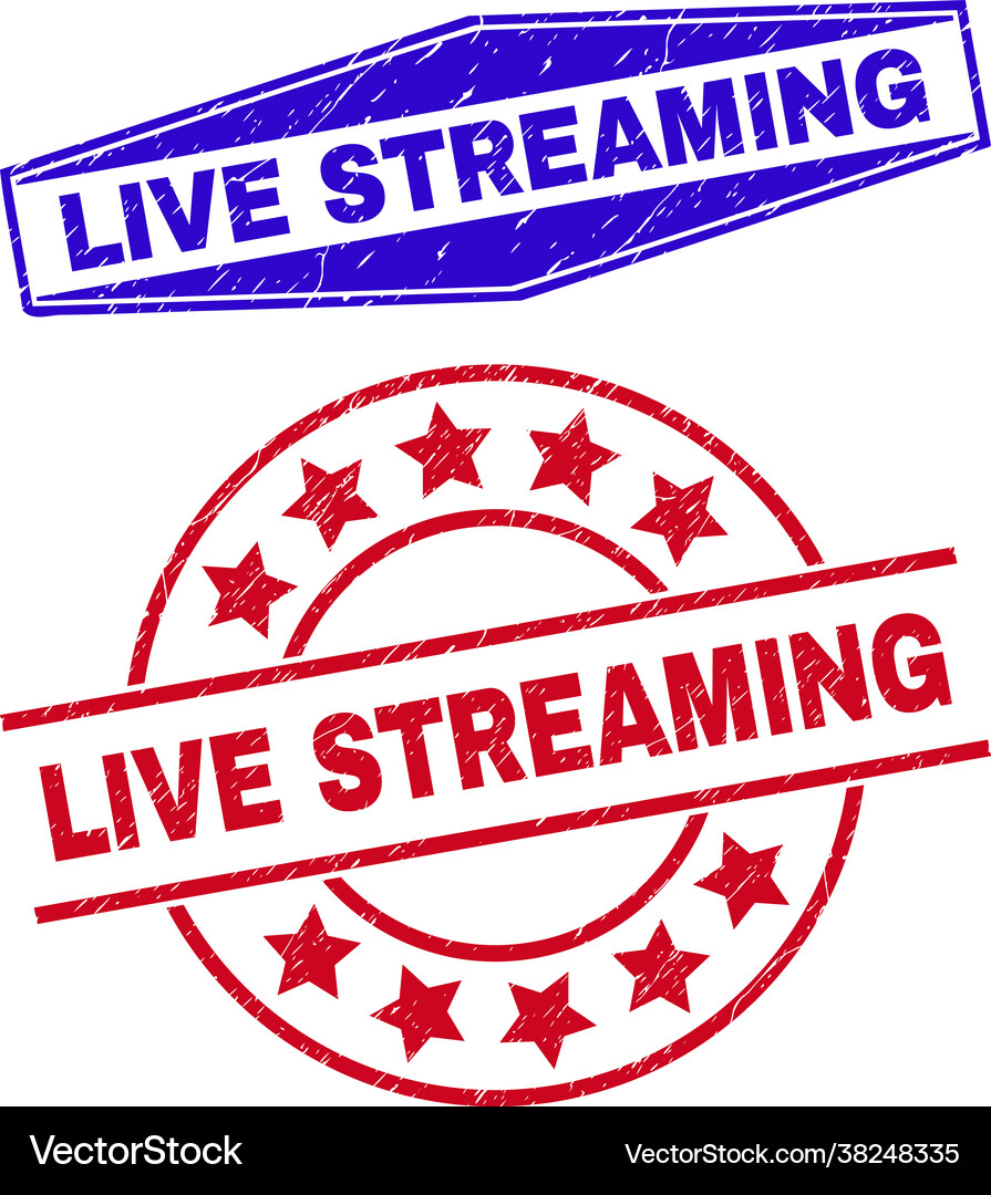 Live streaming grunged watermarks in circle and Vector Image
