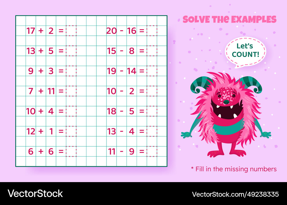 Math game for kids addition and subtraction Vector Image