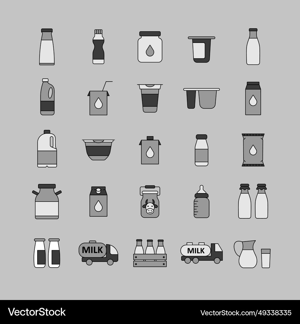 Milk cans and bottles grayscale icon Royalty Free Vector