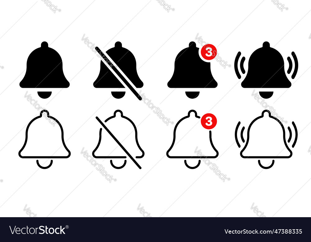 Notification bell icons set Royalty Free Vector Image