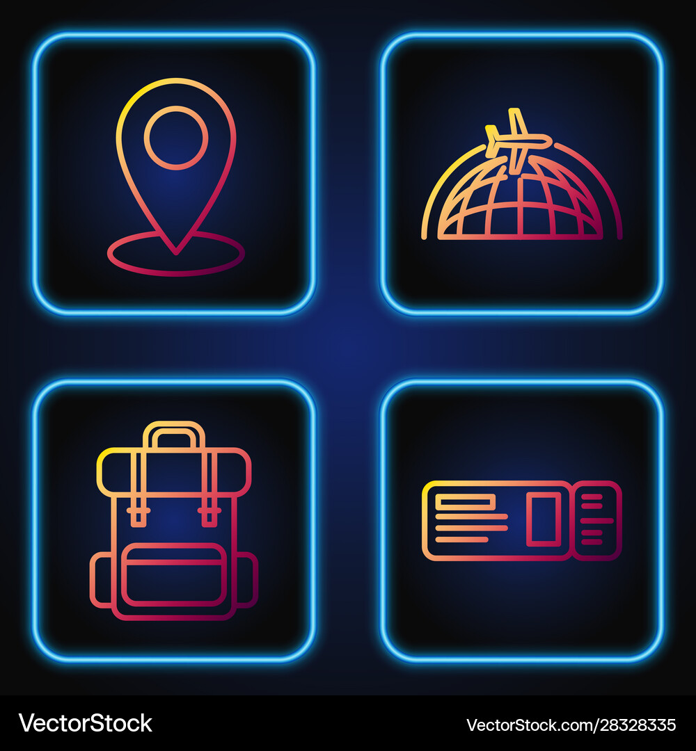 Set line travel ticket hiking backpack map pin Vector Image