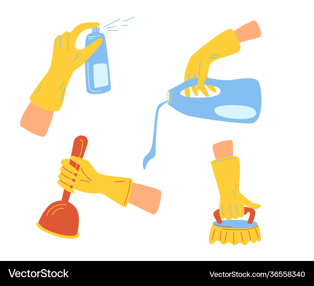 Cleaning products in hands holding Royalty Free Vector Image
