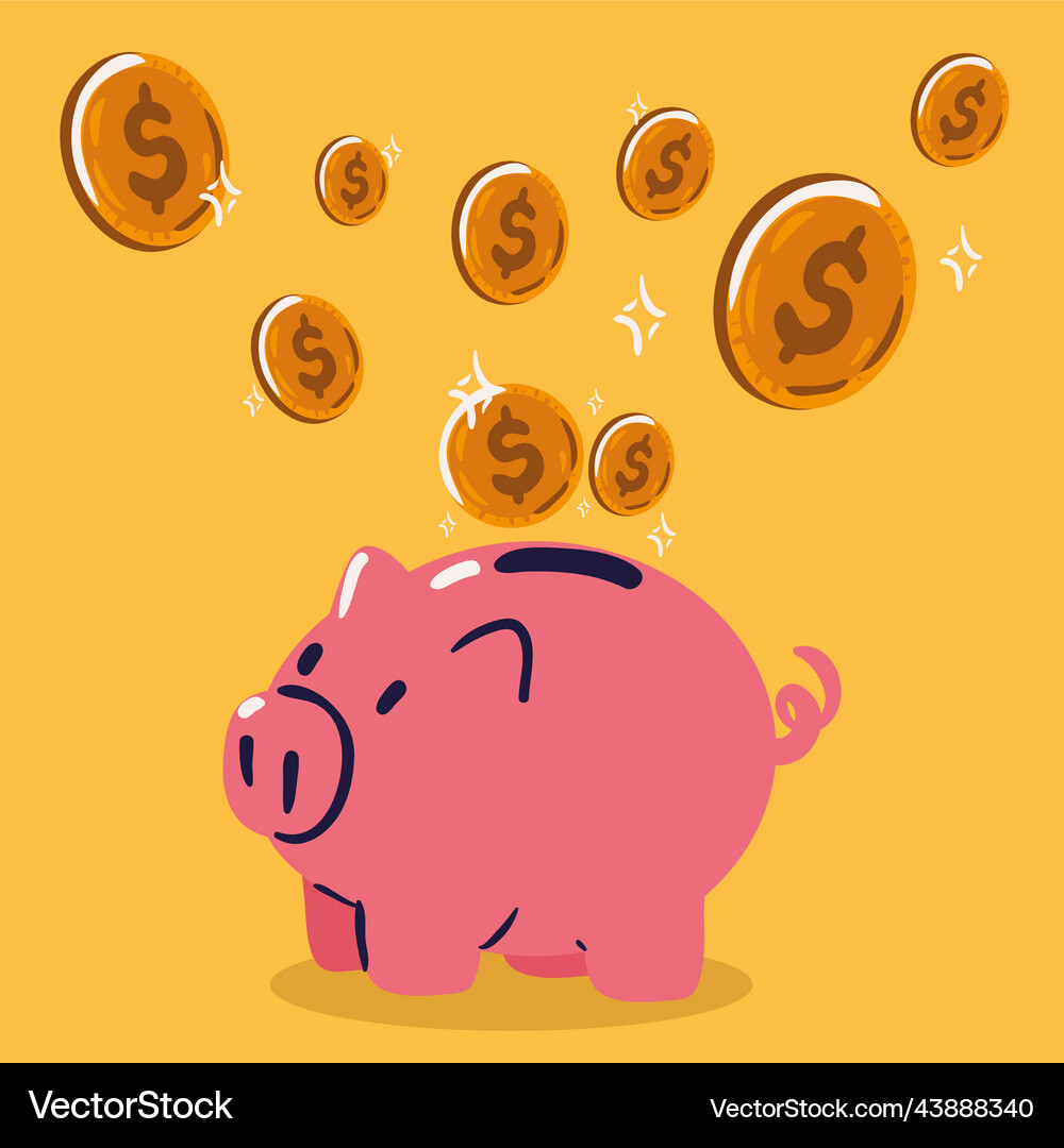 Coins falling into piggy bank – Royalty-Free Vector | VectorStock