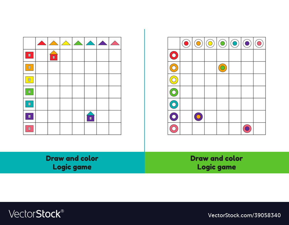Draw and color logic game circle worksheet Vector Image