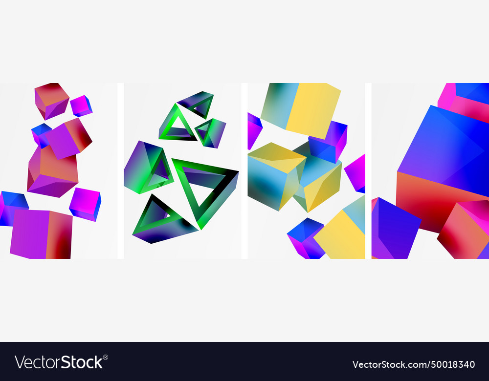 Flying 3d shapes cubes and other geometric Vector Image