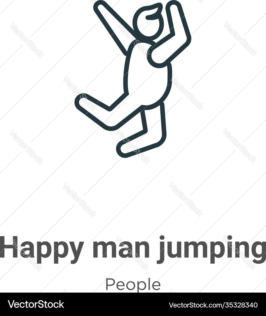 Happy man jumping outline icon thin line black Vector Image