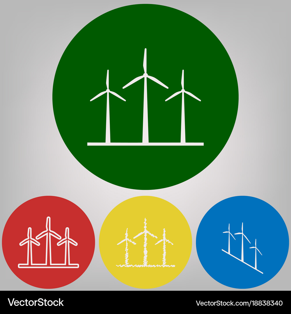 Wind turbines sign 4 white styles icon Royalty Free Vector