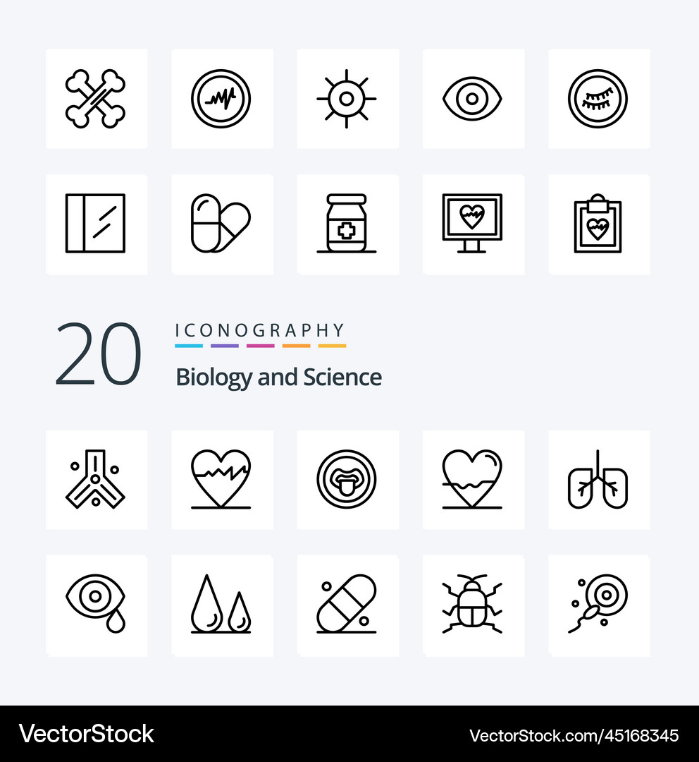 20 biology line icon pack like lungs science lab Vector Image