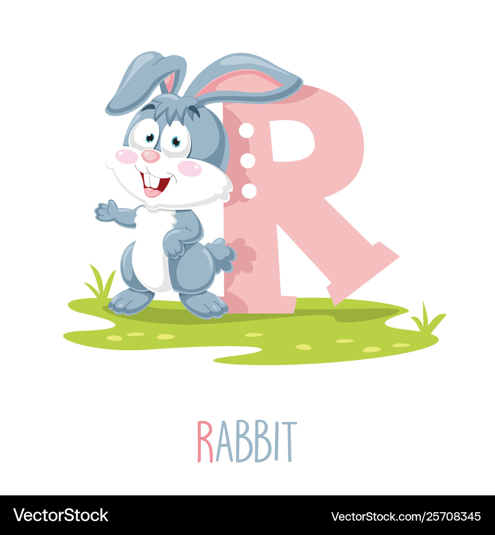 Alphabet letter r and rabbit Royalty Free Vector Image
