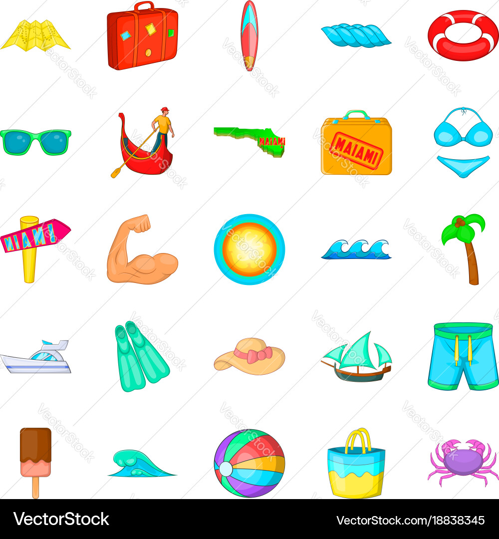 Beach icons set cartoon style Royalty Free Vector Image