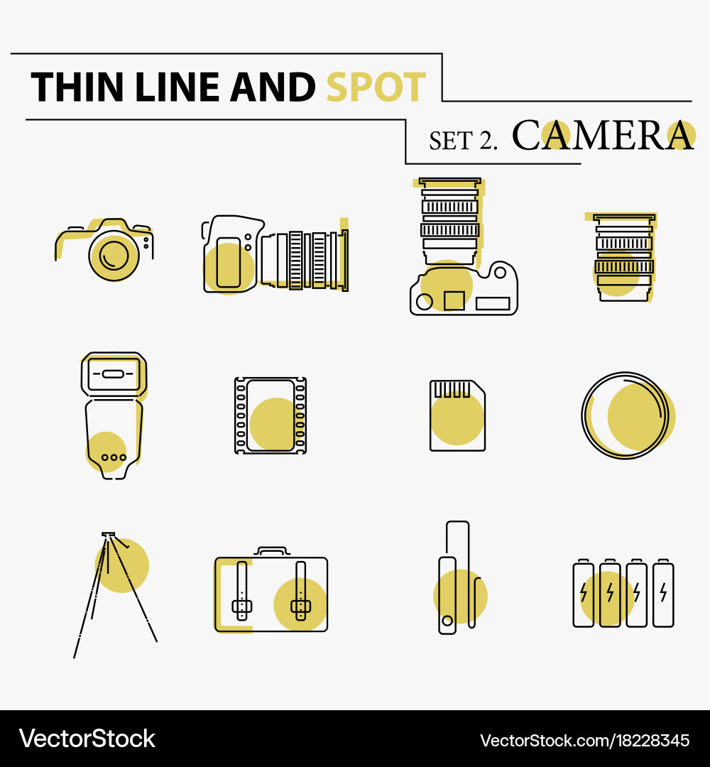 Camera icons and camera accessories icons Vector Image
