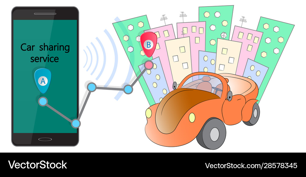 Car sharing service in cartoon Royalty Free Vector Image