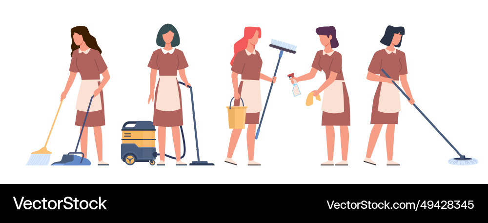 Different maids with cleaning tools women Vector Image