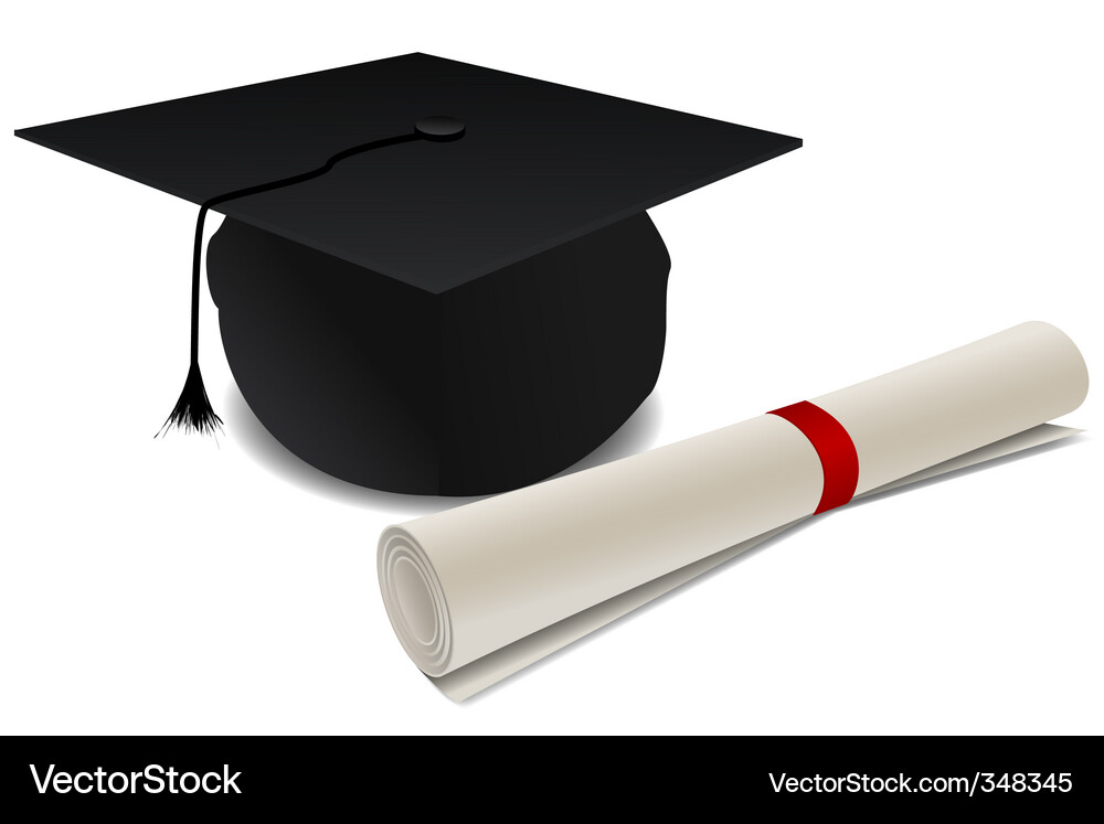 Doctorate Graduation Hat with Diploma Royalty Free Vector