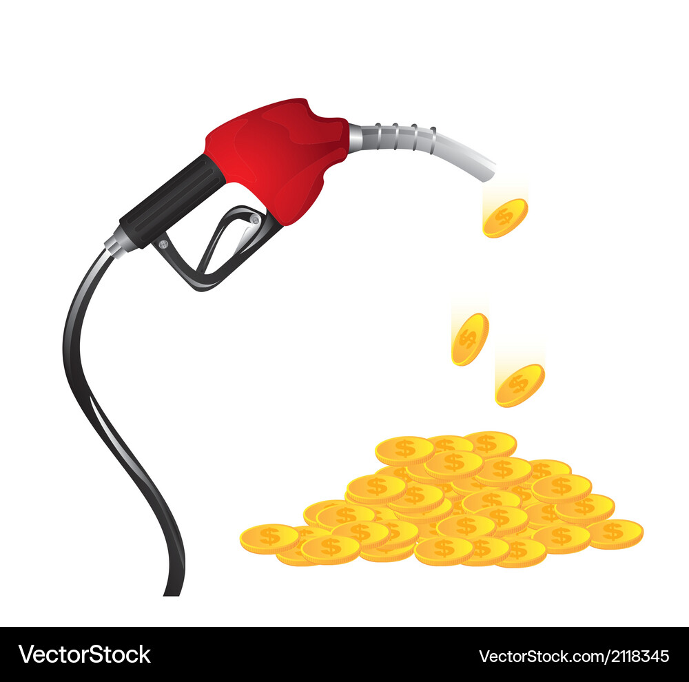 Gasoline fuel with coins over white background Vector Image